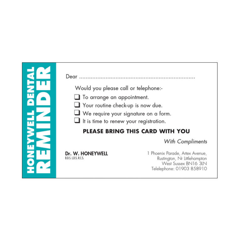 Small Postcard Reminder Cards - Admor